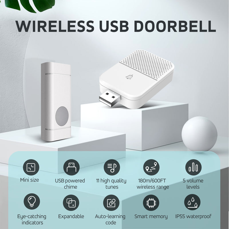 Mini Wireless Doorbell, Remote Door Bell Ringer Wireless Long Range 65 ...